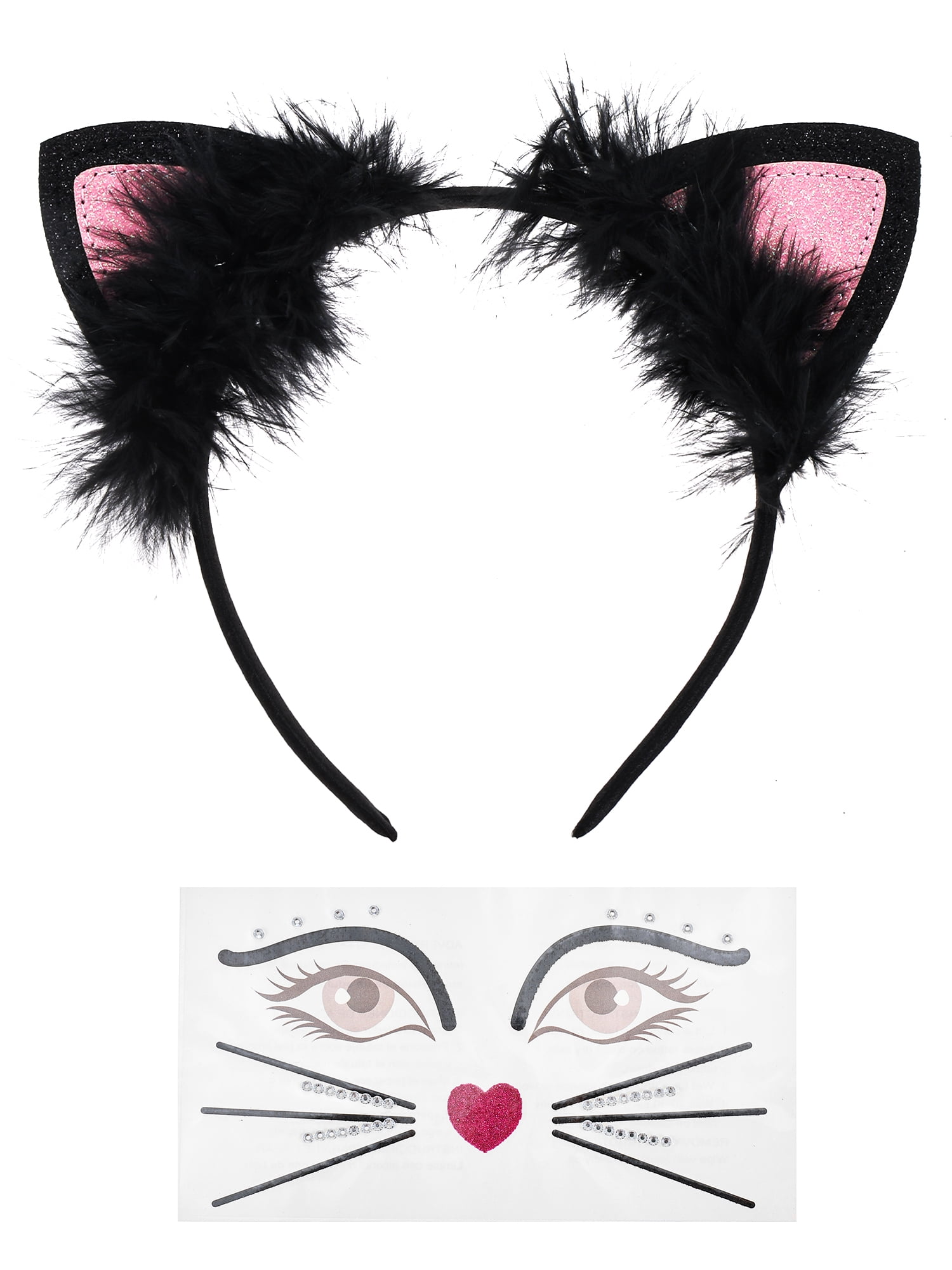 Way to Celebrate Halloween Cat Headband with Temporary Tattoo Set, 2 ...