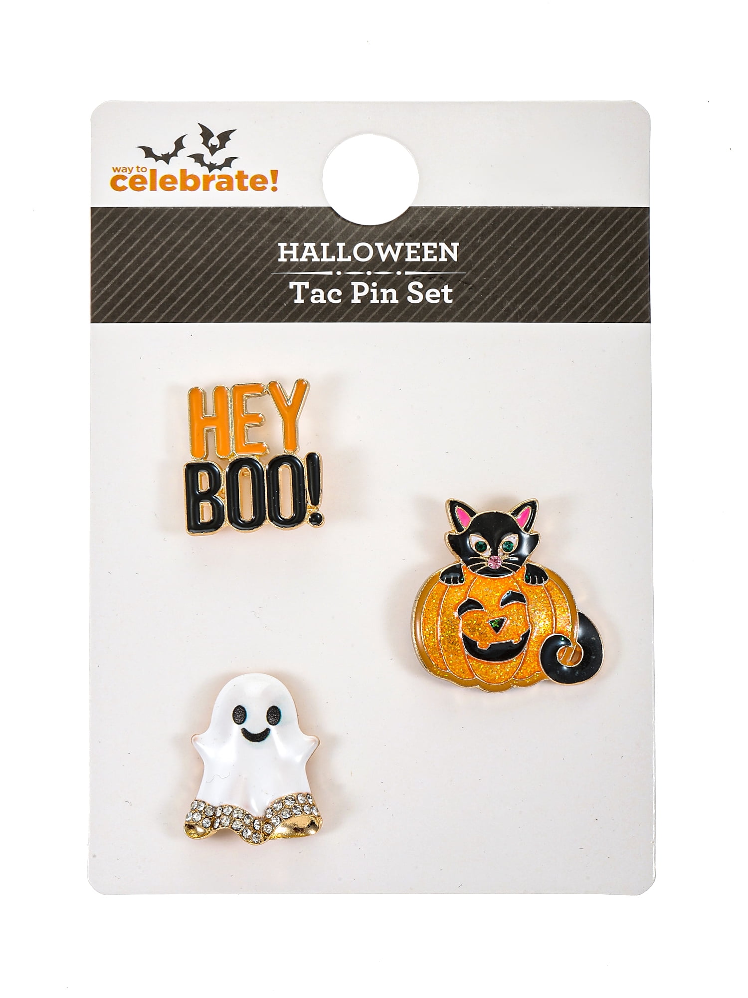 Way to Celebrate Halloween Goldtone "Hey Boo" Novelty Pins Set, 3 ...
