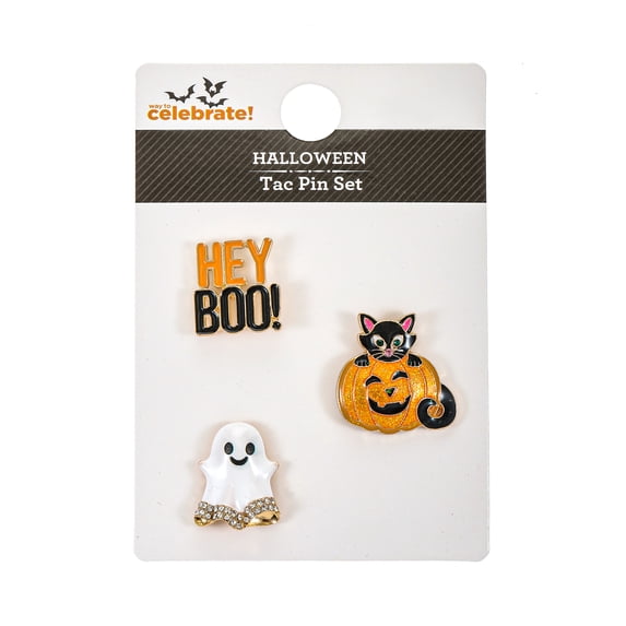 Way to Celebrate Halloween Goldtone "Hey Boo" Novelty Pins Set, 3 ...