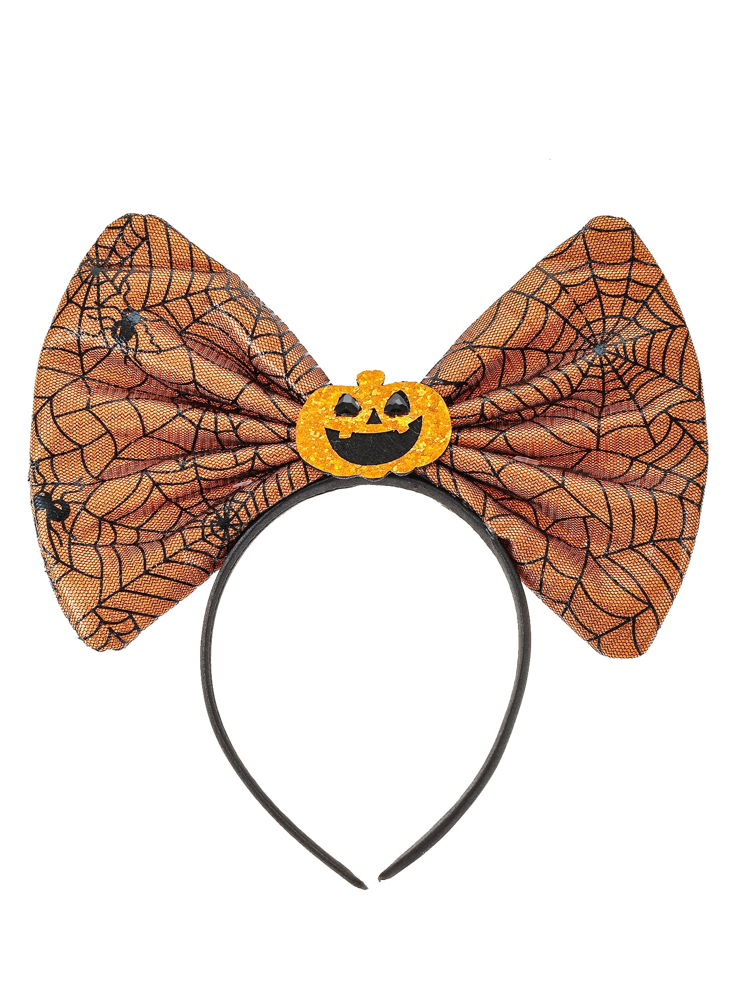 Way to Celebrate Halloween Headband with Oversized Bow, Orange, Glitter ...