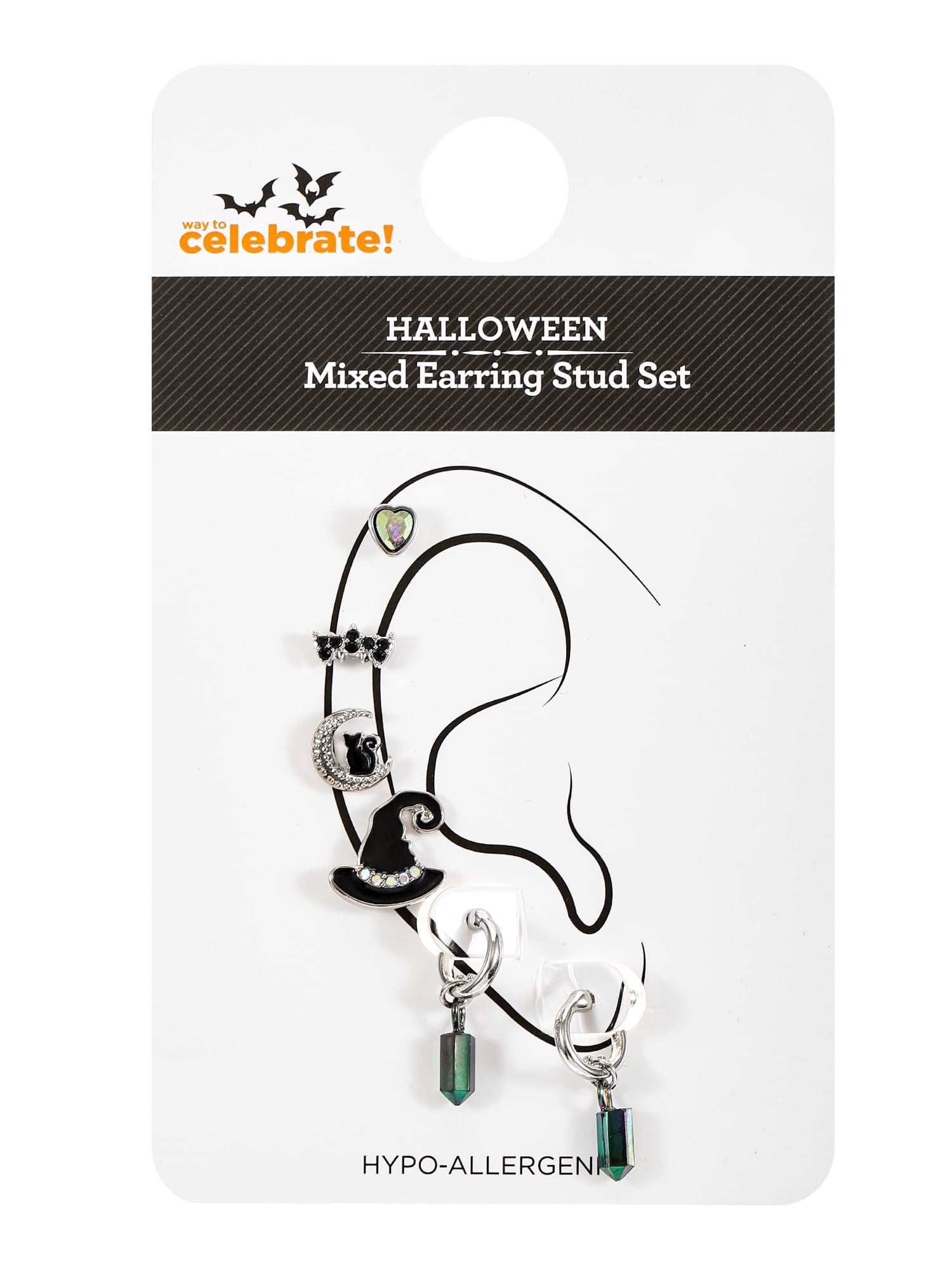 Way to Celebrate Halloween Motif Up-the-Ear Collection, Silvertone, 1 ...