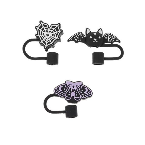 Way to Celebrate Halloween Novelty Silicone Straw Topper Set, Black, 3 ...