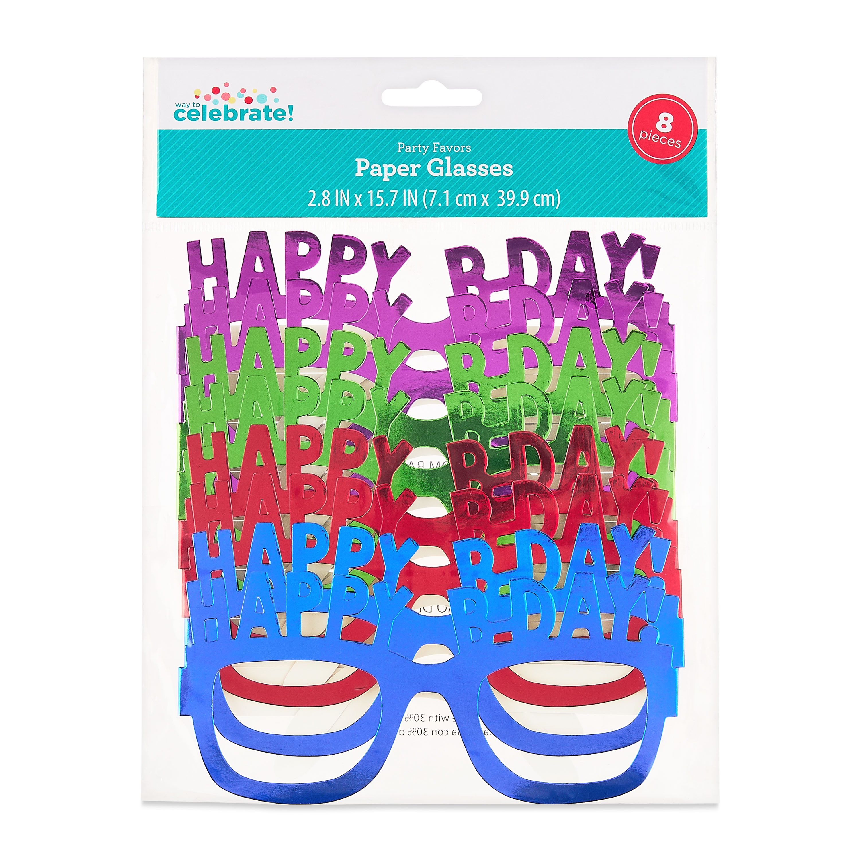Way To Celebrate Multi-Color Happy Birthday Paper Glasses Party Favors ...