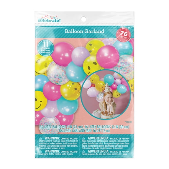 Multicolor Happy Face Balloon Garland, 76 Pieces, by Way To Celebrate ...
