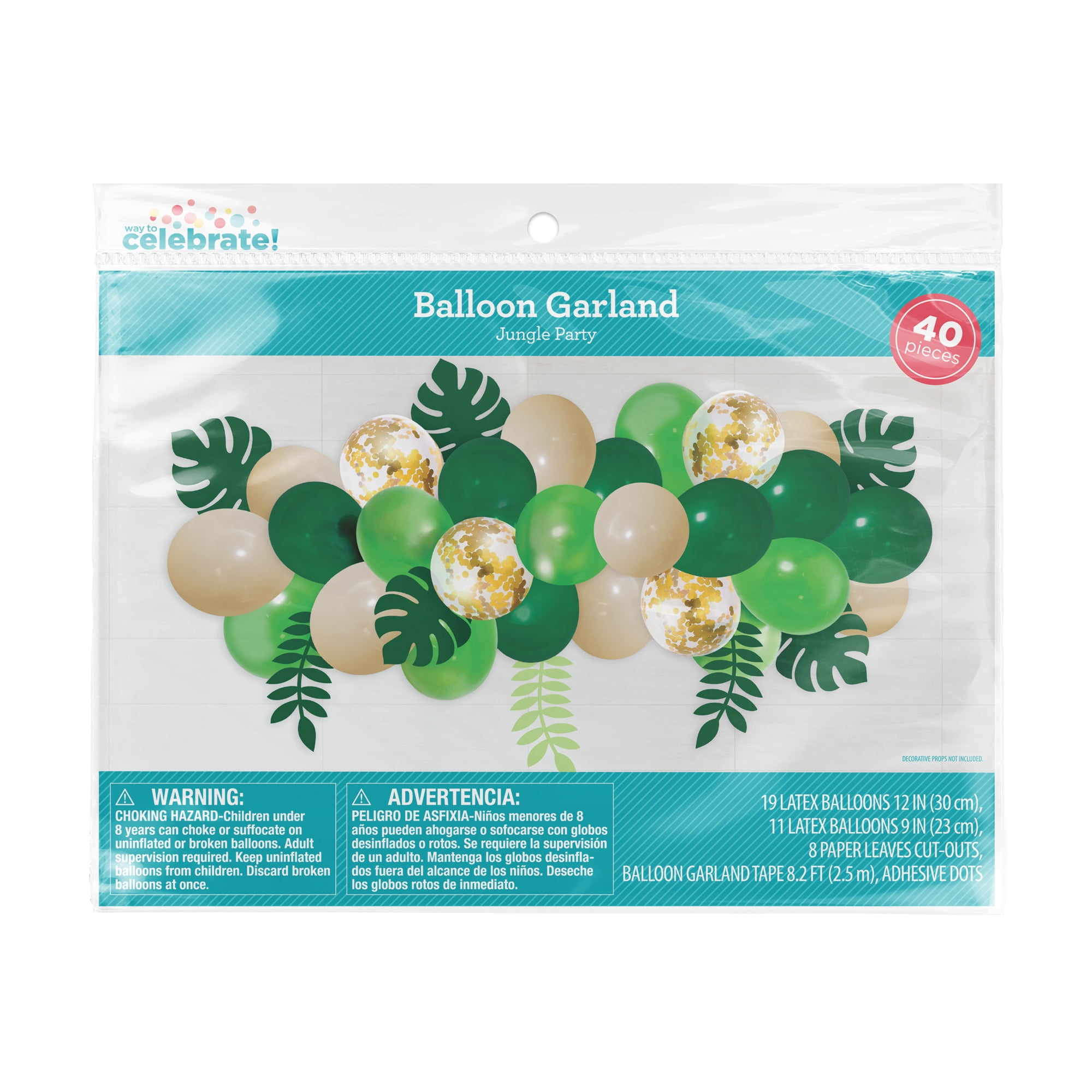 Multicolor Jungle Party Balloon Garland, 40 Pieces, by Way To Celebrate ...