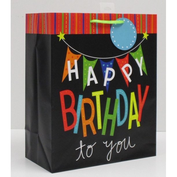 Way to Celebrate Large Black Paper Gift Bag Happy Birthday to You, 10 ...