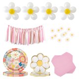 Way to Celebrate! Multicolor Retro Daisy Birthday Party Tableware and ...