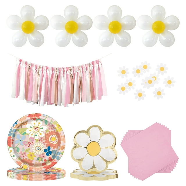 Way to Celebrate! Multicolor Retro Daisy Birthday Party Tableware and ...