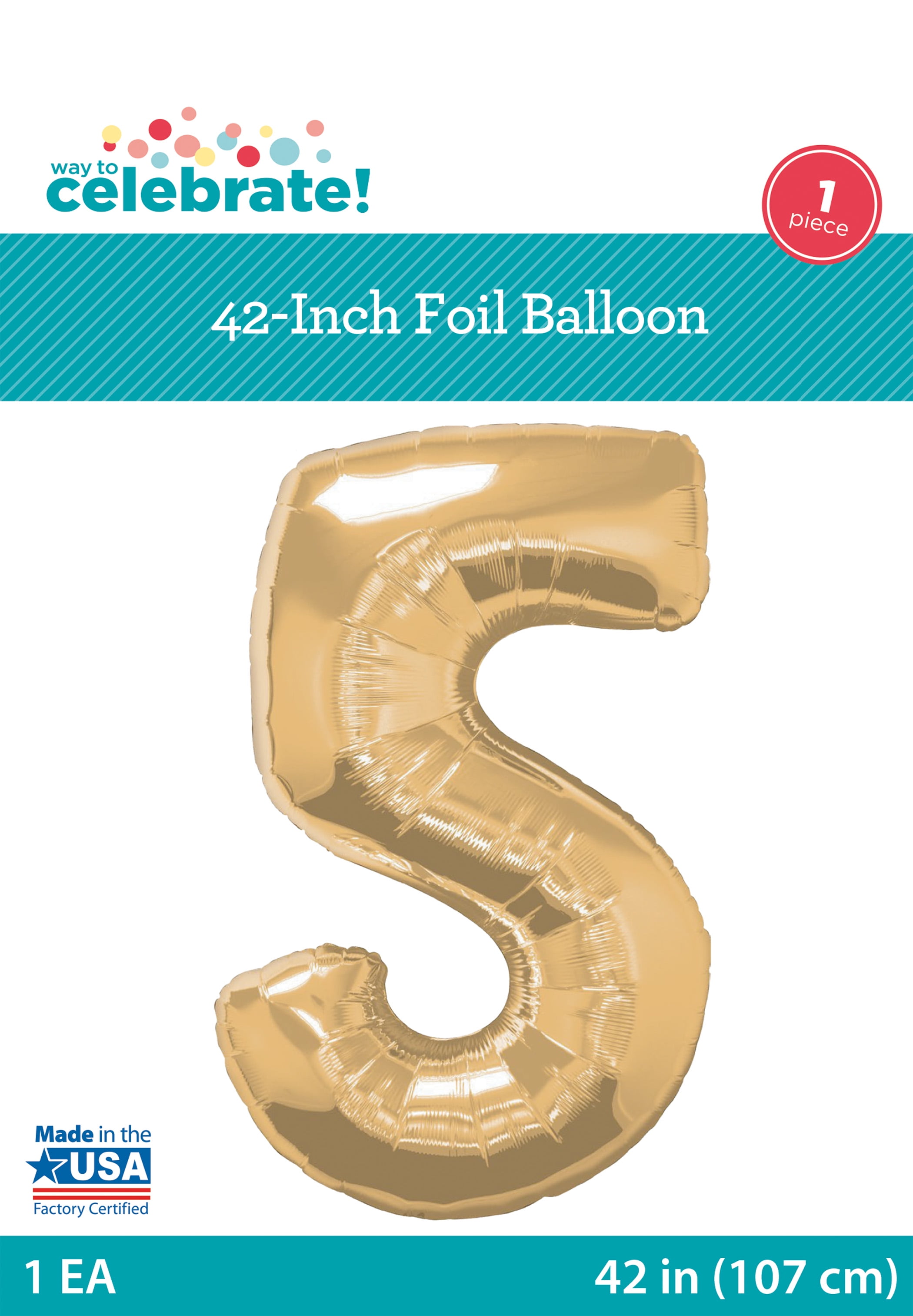 35" Gold Number 5 Foil Balloon, by Way To Celebrate - Walmart.com