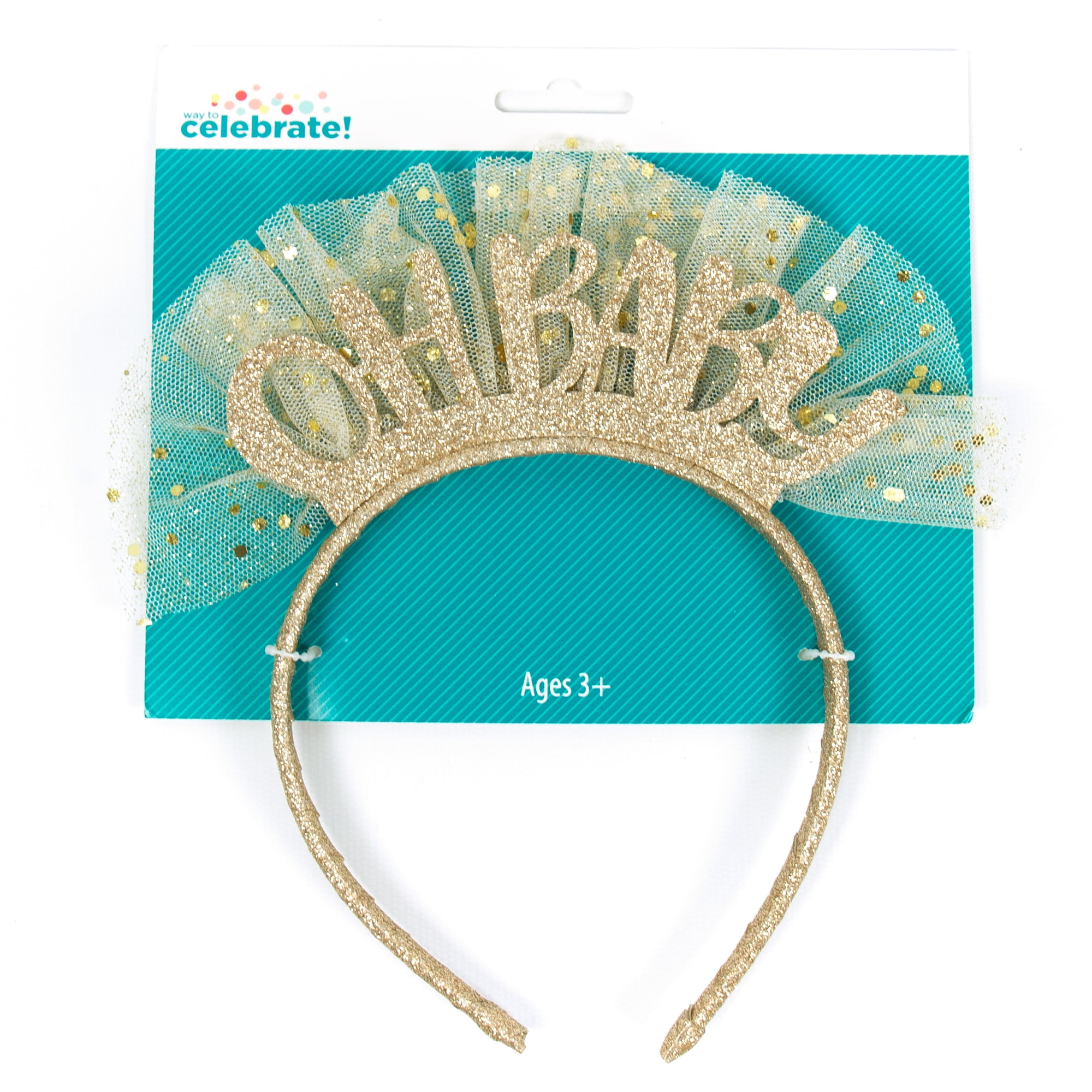 "Way To Celebrate Oh Baby Gold Glitter Headband, Baby Shower Accessory ...