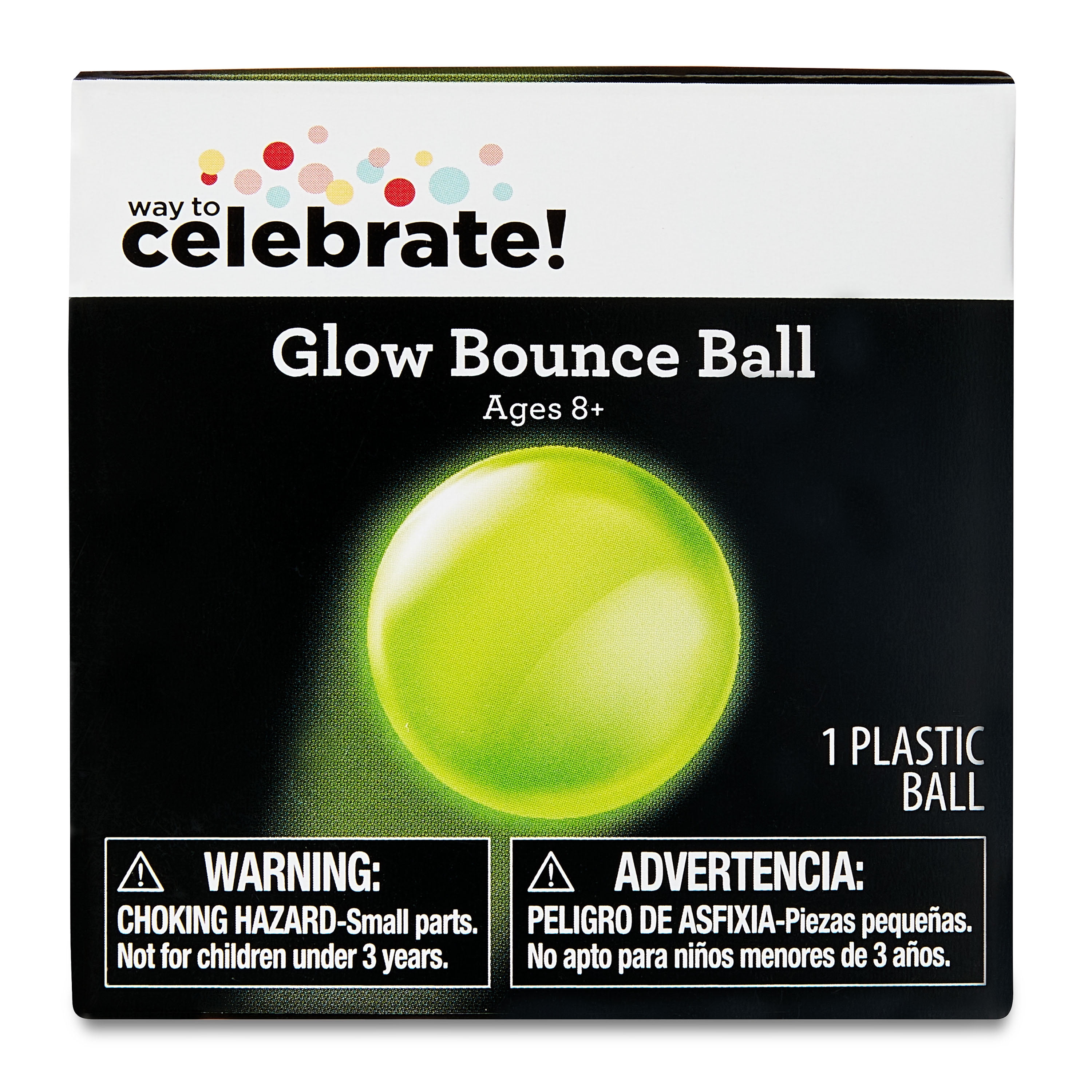 Way To Celebrate Green Glow Bounce Ball 2-inch Plastic Toy with Mini ...