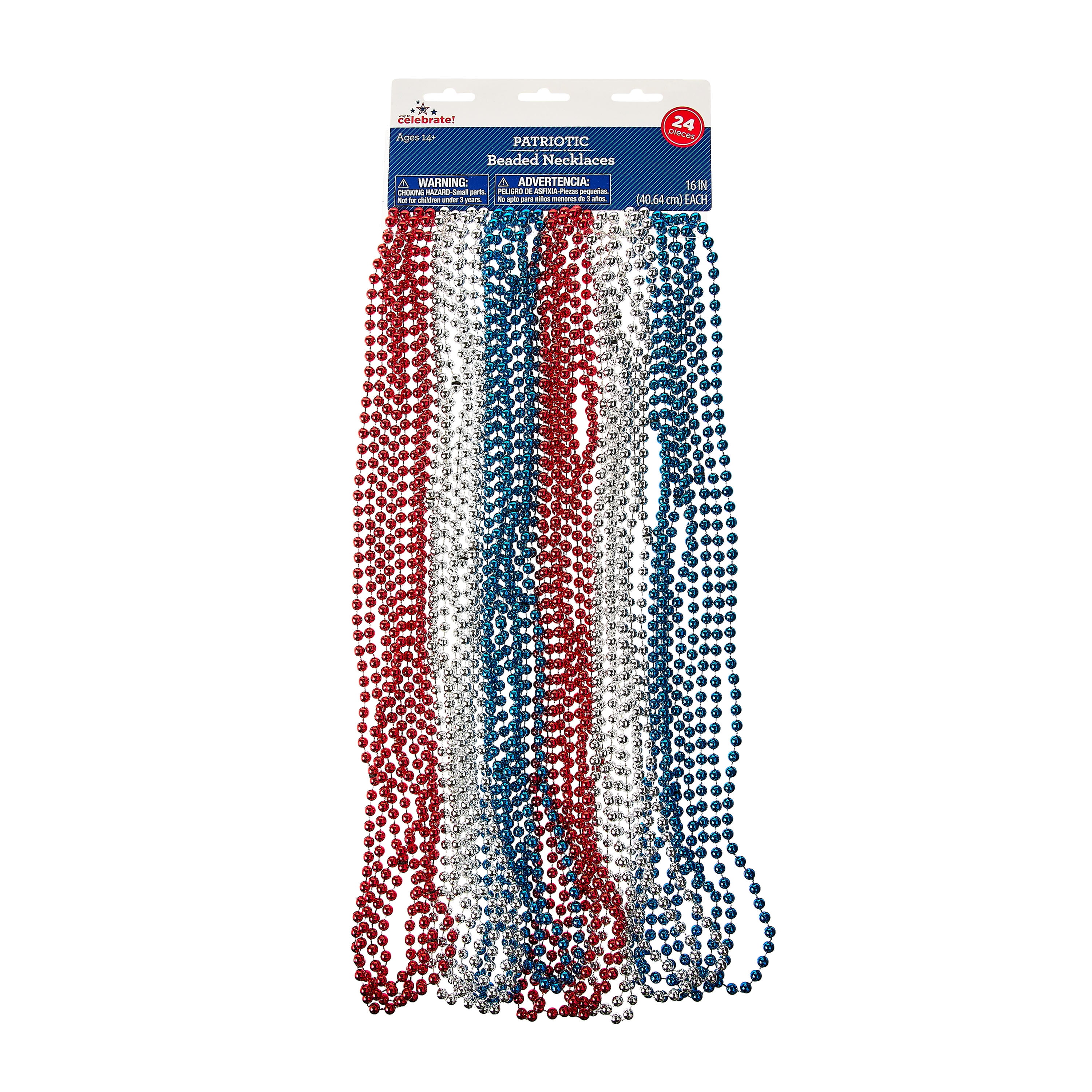 Patriotic Red, Silver & Blue Bead Necklaces, 24 Count, by Way To ...