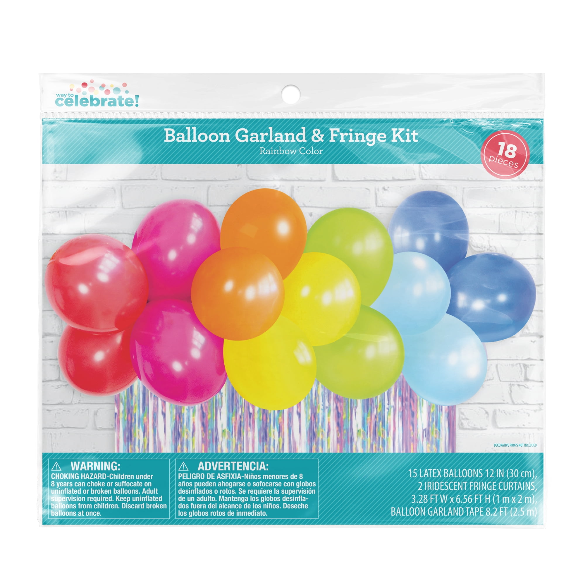 Rainbow Balloon Garland and Fringe Kit, 18 Pieces, by Way To Celebrate ...