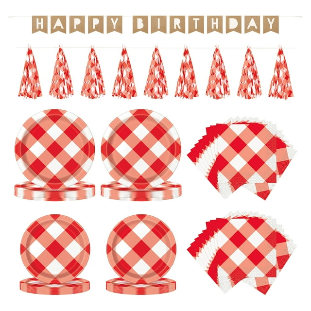 Way to Celebrate! Red Buffalo Plaid Birthday Party Tableware and ...