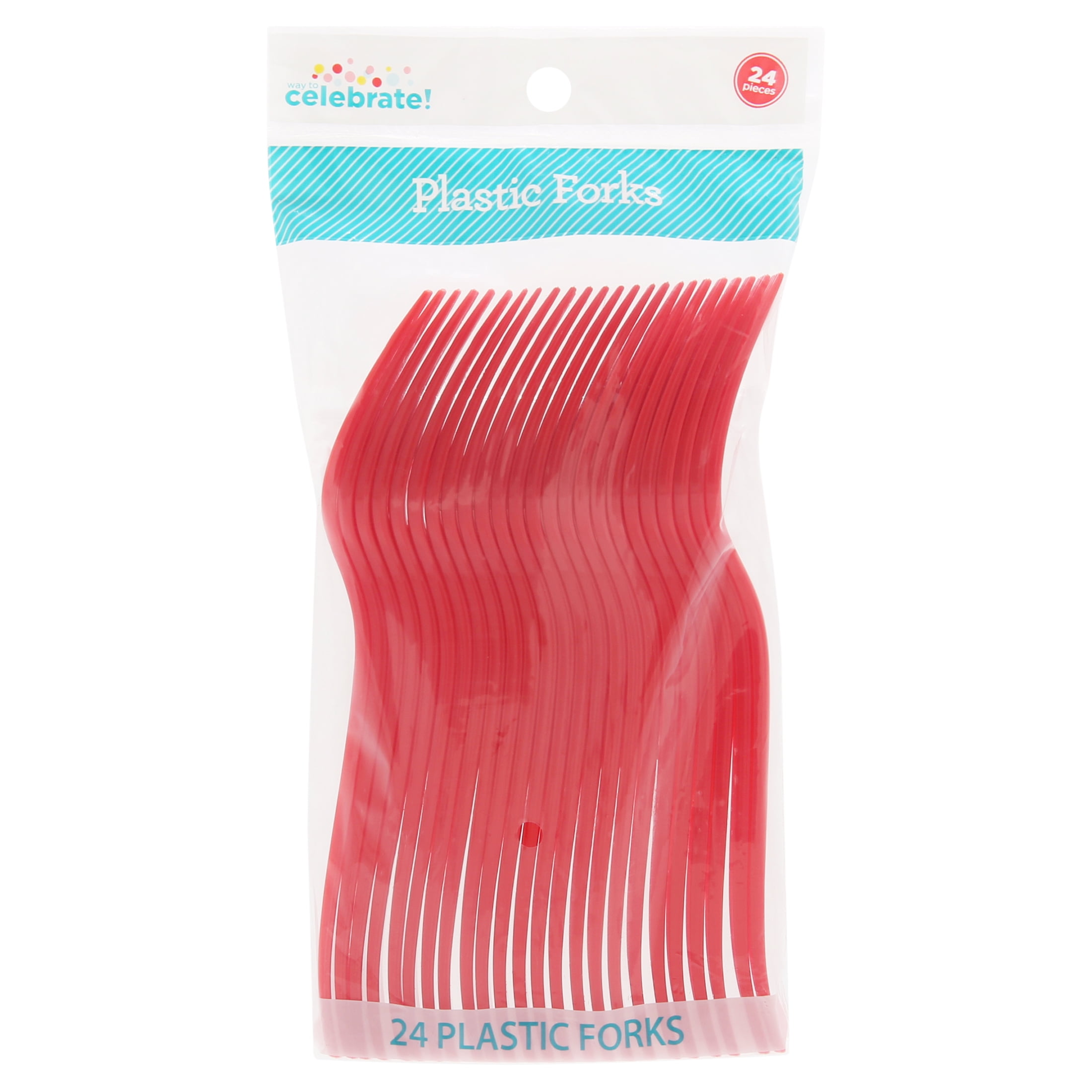 Way To Celebrate Disposable Plastic Forks Red 24 Count for Parties and ...