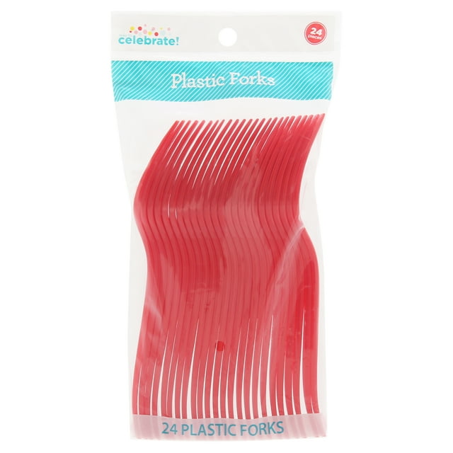 Disposable Plastic Forks, Red, 24 Count, by Way To Celebrate - Walmart ...