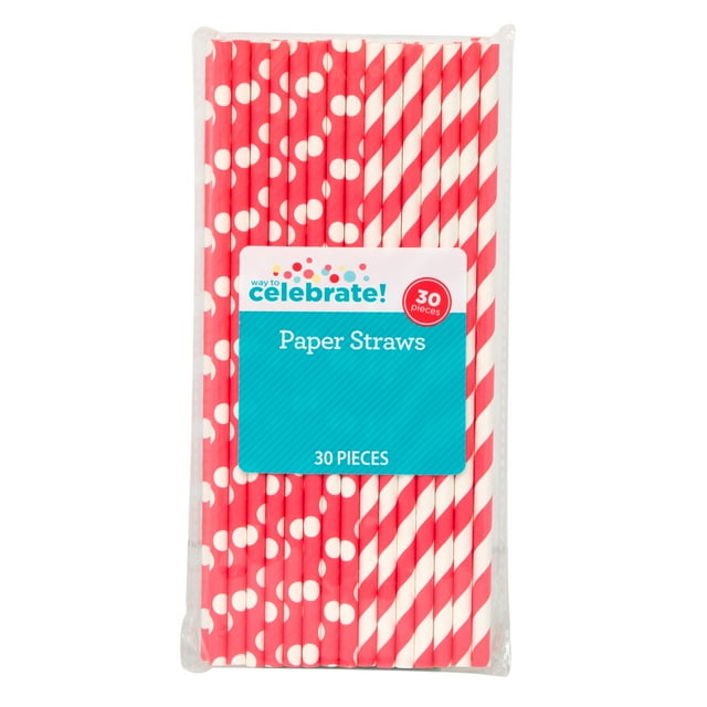 Way to Celebrate! Red Polka Dot & Striped Paper Straws, 30ct - Walmart.com
