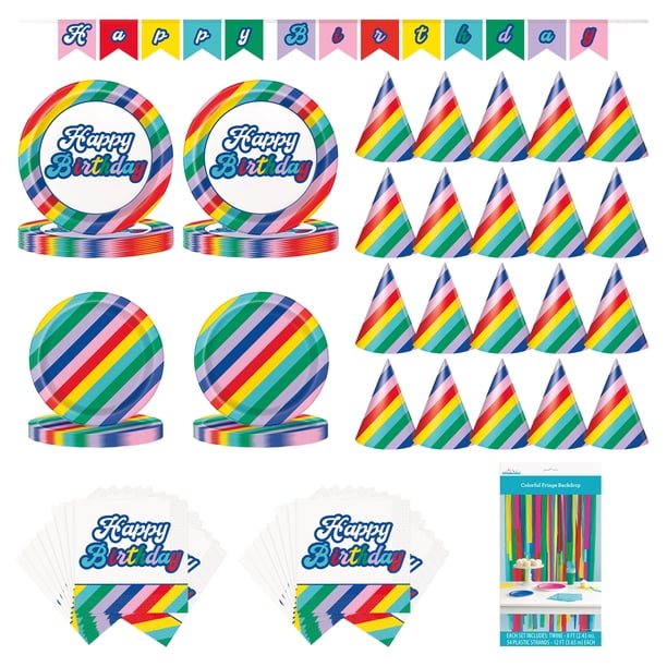 Way to Celebrate! Retro Rainbow Birthday Party Tableware and Decoration ...