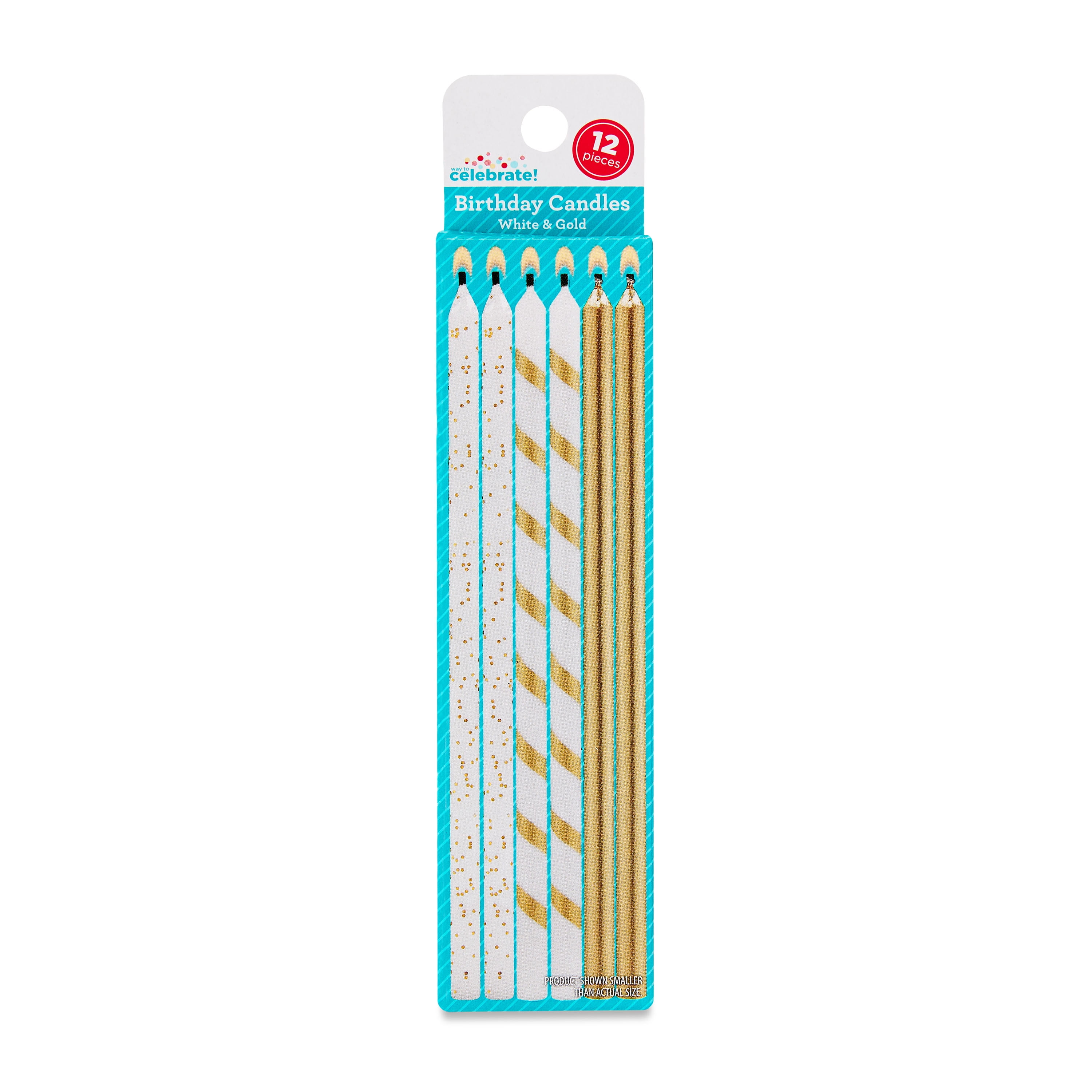 Way To Celebrate White and Gold Birthday Candle Set 12 Pieces for Cakes ...