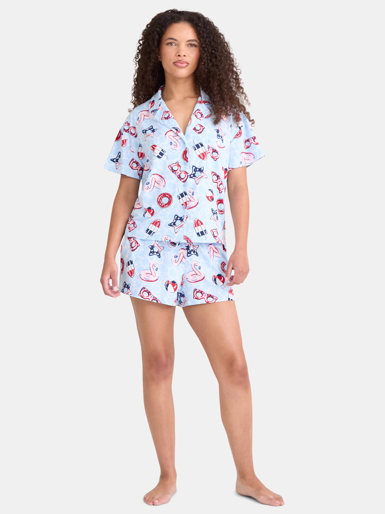 Way To Celebrate Women's Americana Notch Collar Top and Shorts Pajama ...