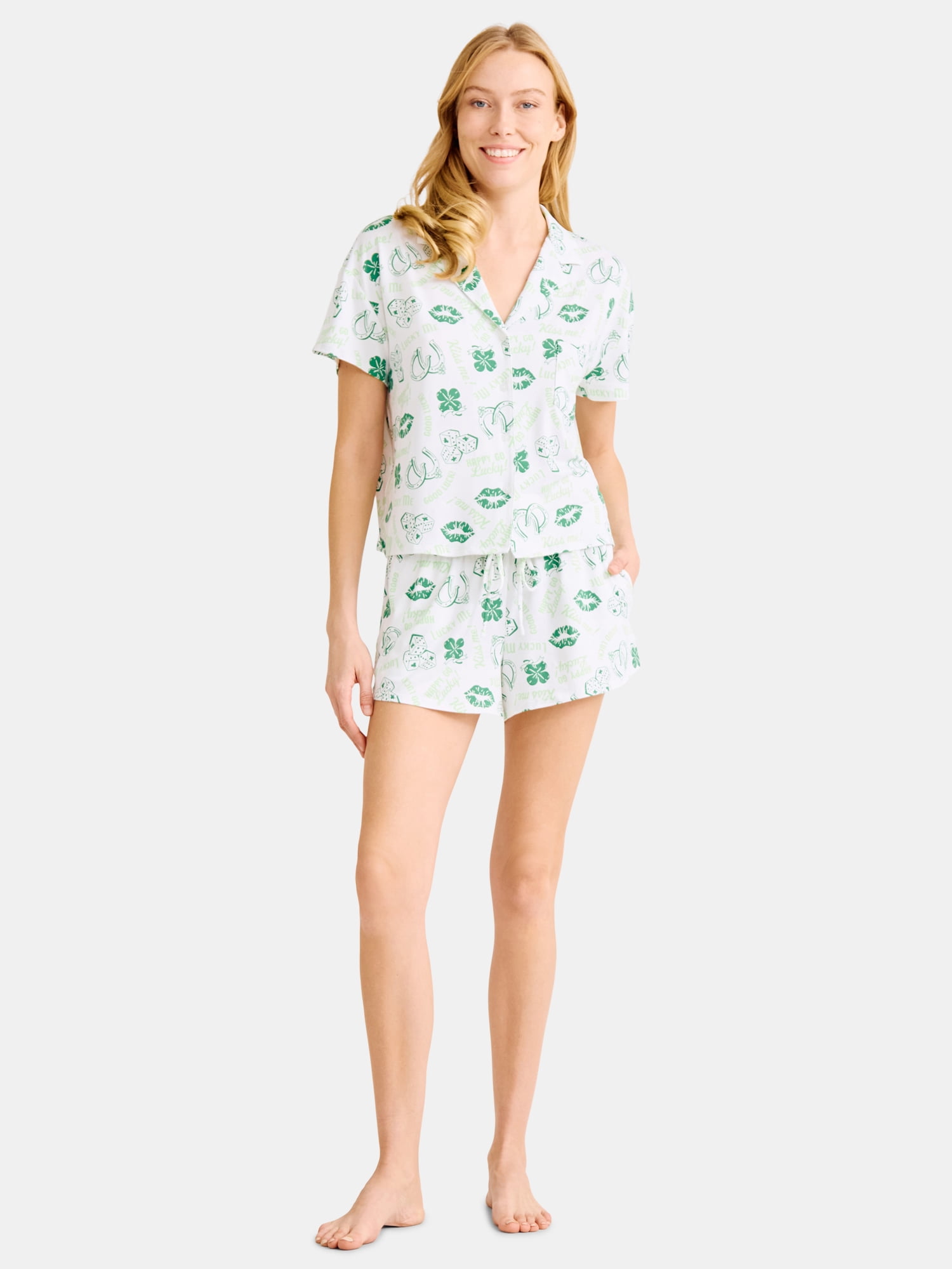 St. Patrick’s Day Women’s Print Shorty Notch Collar Pajama Set from Way ...