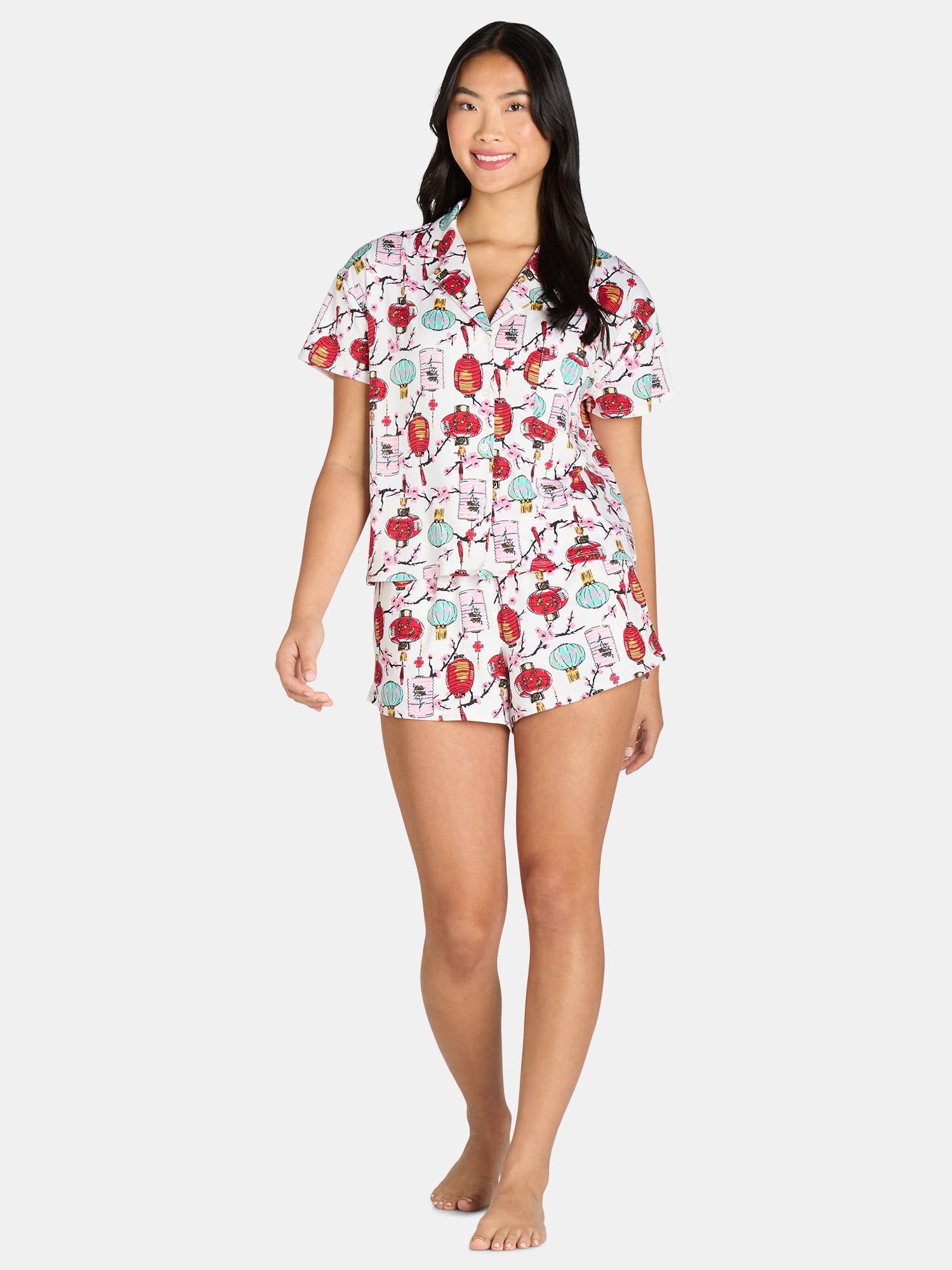 Women’s Print Shorty Notch Collar Pajama Set from Way to Celebrate, 2 ...