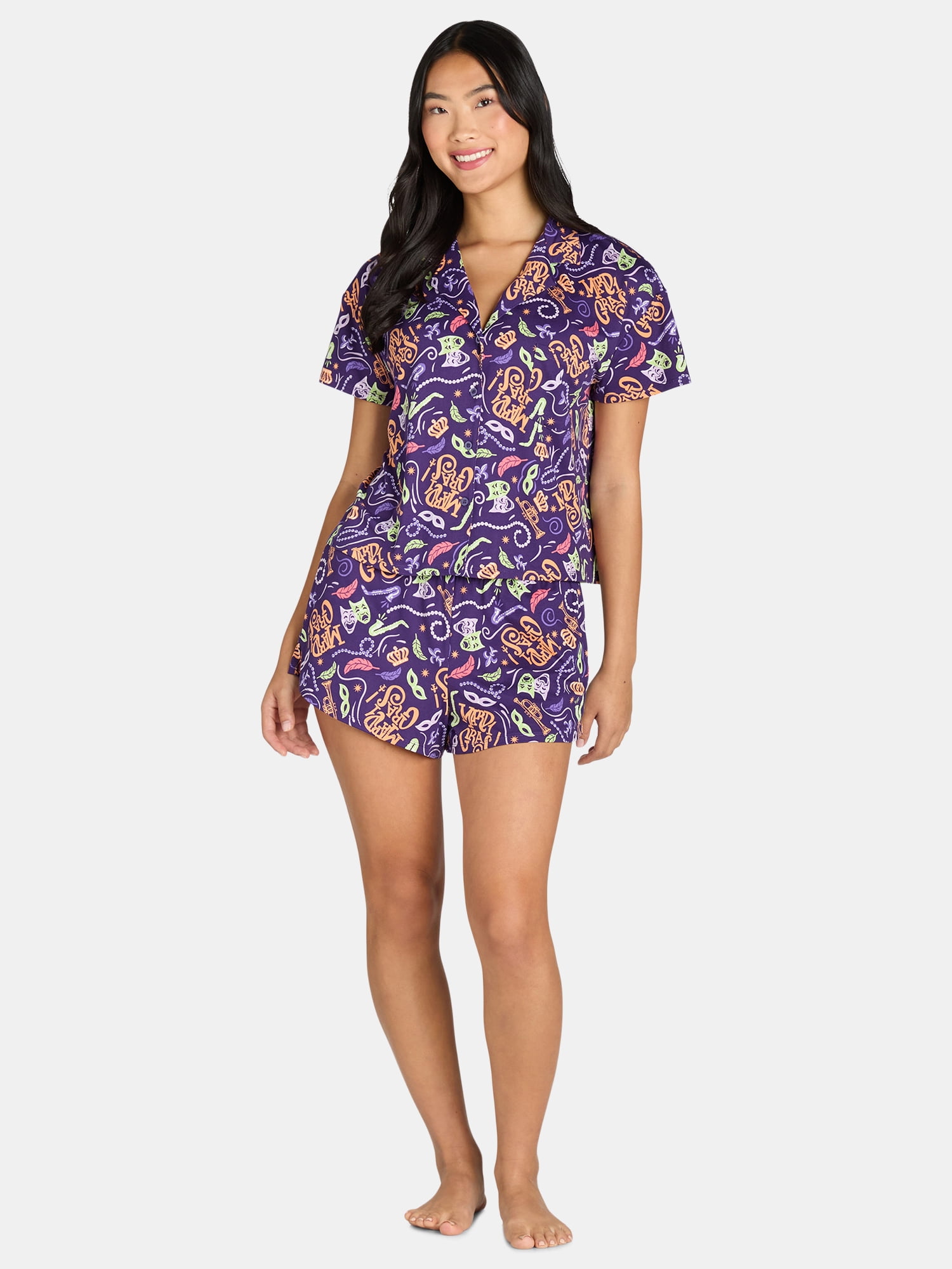 Women’s Print Shorty Notch Collar Pajama Set from Way to Celebrate, 2 ...