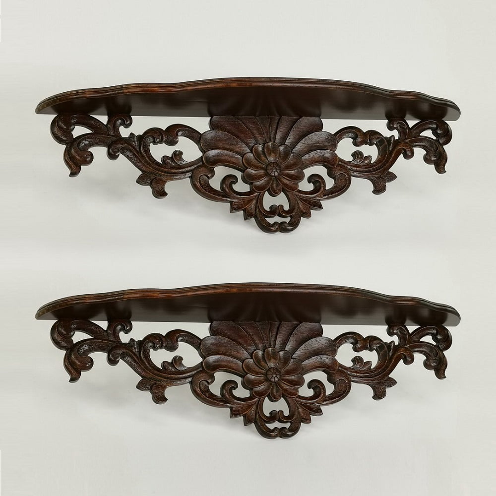 Wayborn Dark Brown Cedar Plywood MOONBAY Wall Shelf 2 PCs, 29″X6″X8.5″, Assembly Not Required ...