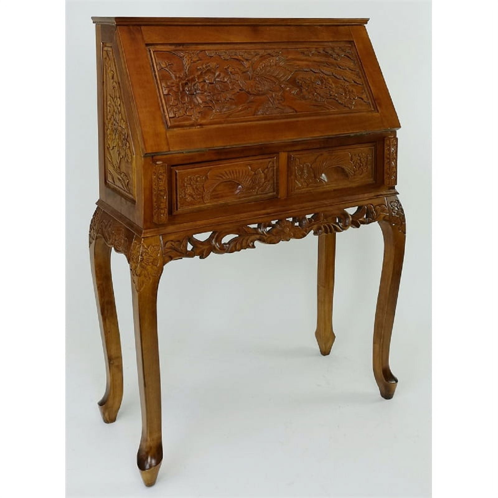 "Phoenix Solid Wood Secretary Desk with Small Office Drawers, Brown ...