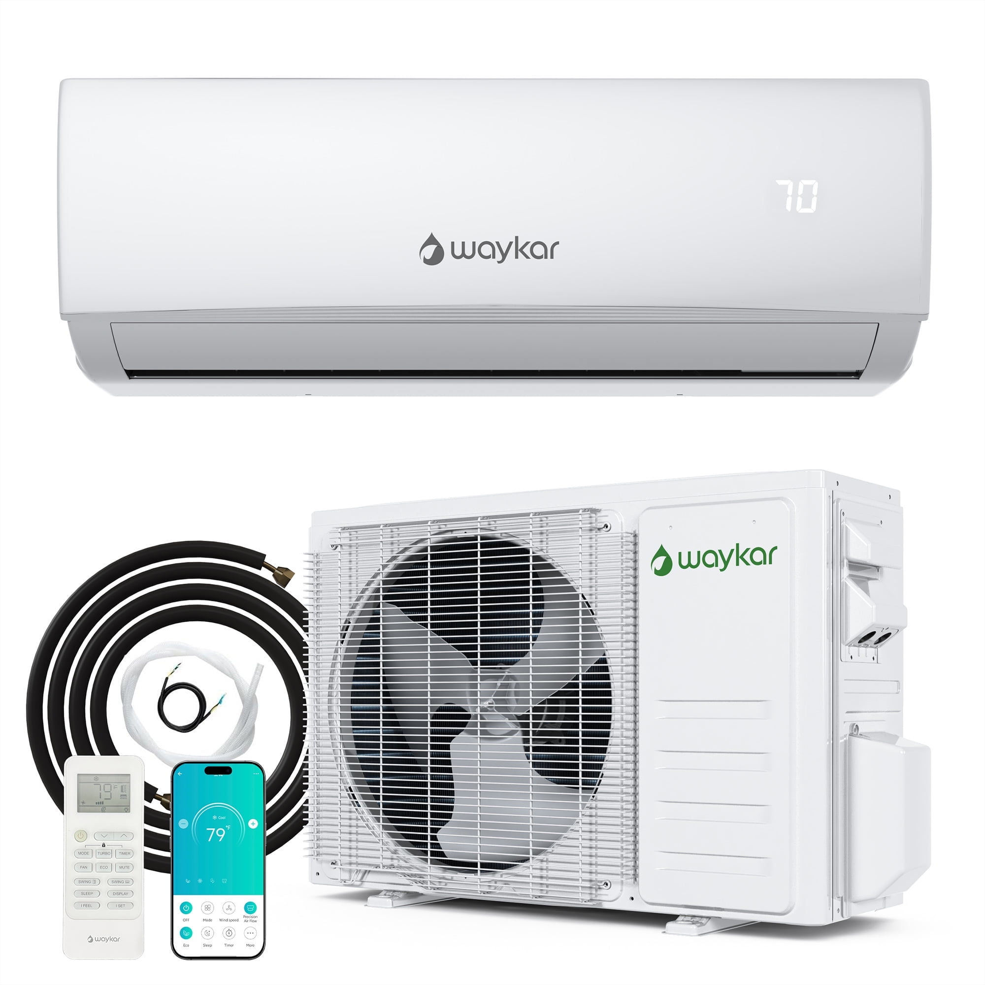 Waykar 12000 BTU 22 SEER2 WiFi Mini Split Air conditioner & Heater Pump ...
