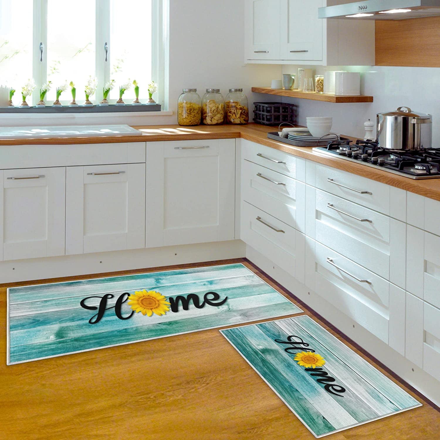 Waykingo Non-Slip Backing Kitchen Teal Runner Rugs (2 Count) - Walmart.com