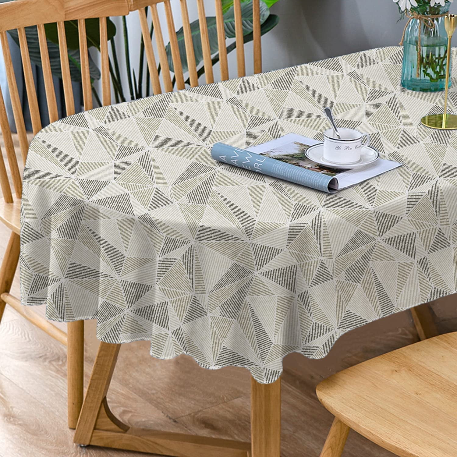 Waykingo Waterproof 54"x72" Oval Tablecloth Blue Polyester Tablecloths ...