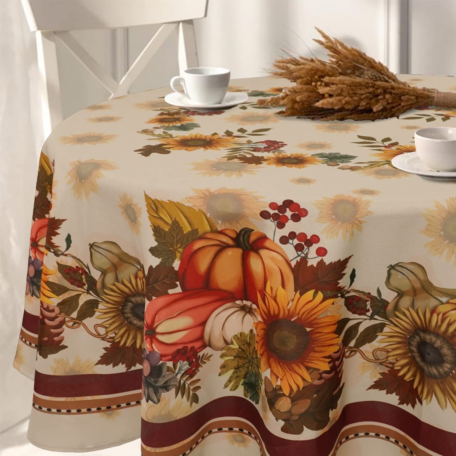 Waykingo Waterproof 60"x 60" Turkey & Pumpkin Beige Polyester ...