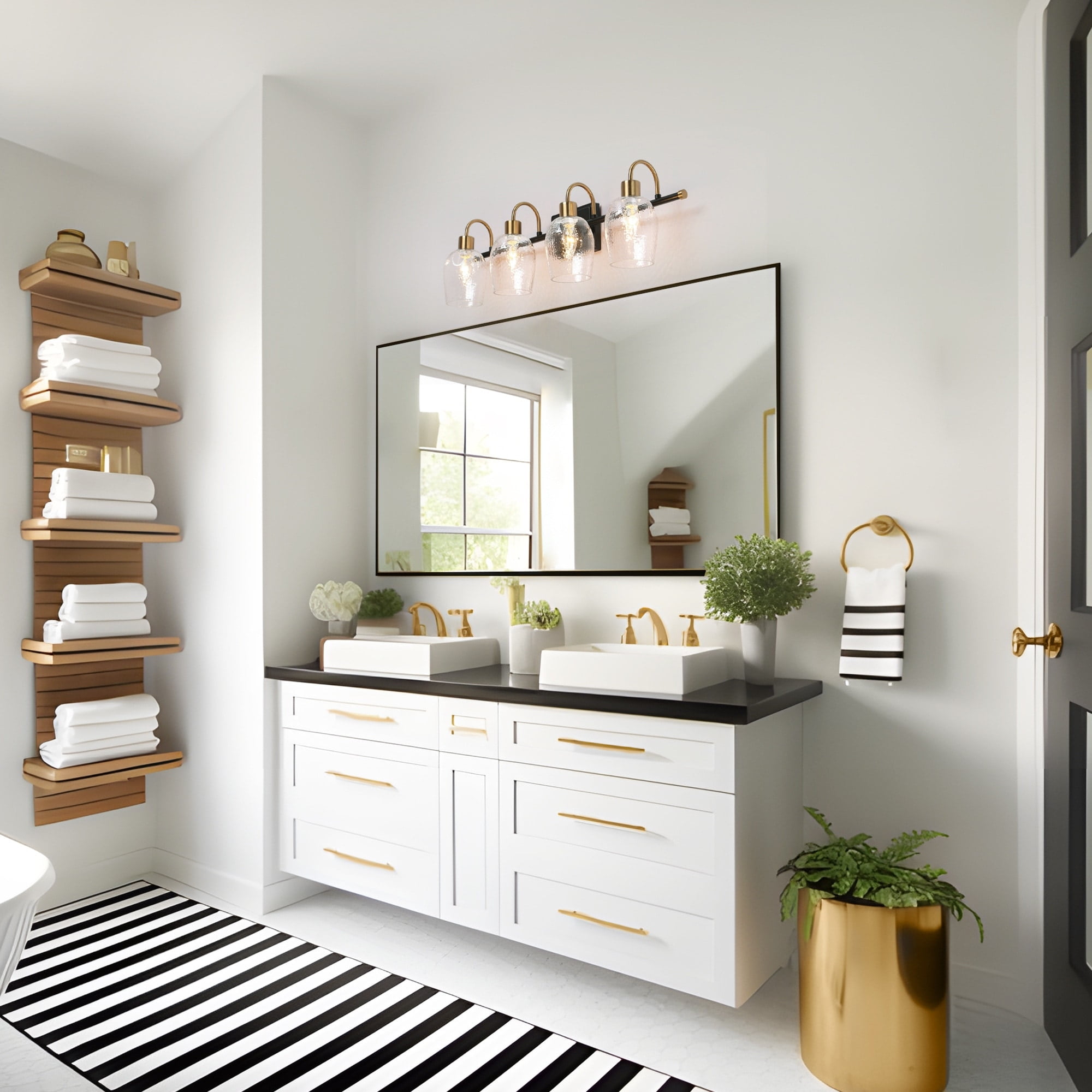 Waylin Modern 4-Light Black Gold Bathroom Vanity Lights Linear Wine ...