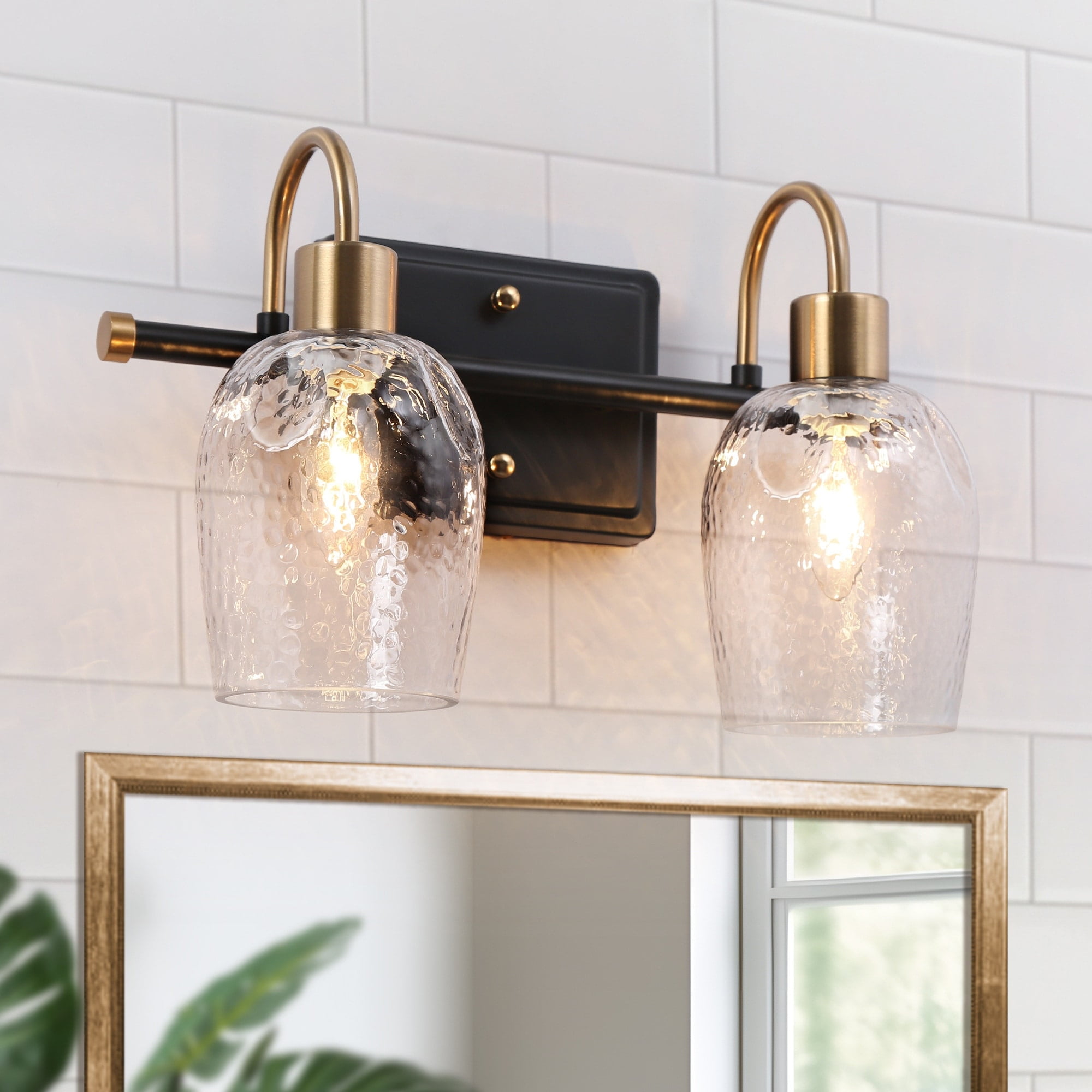 Waylin Modern Black Gold 2-Light Vanity Lights Glass Wall Sconces for ...