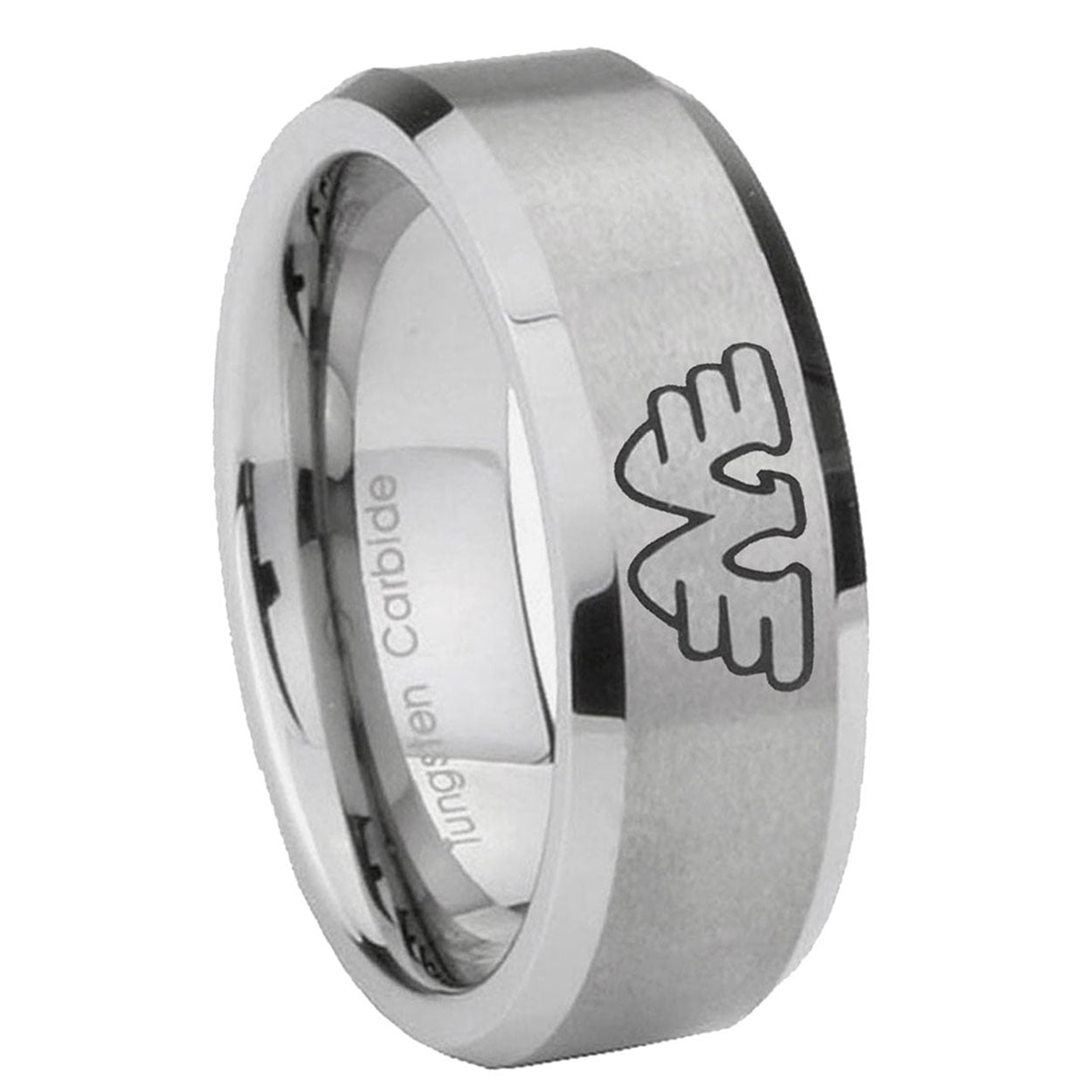 Waylon Jennings 8MM Brushed Beveled Edge Gray Tungsten Men's Ring ...