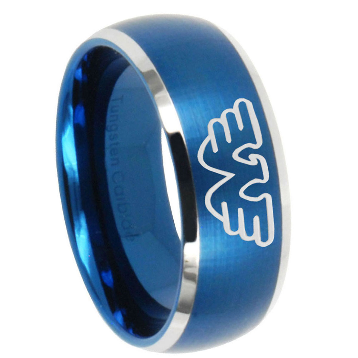 Waylon Jennings 8MM Dome Brushed Finish Blue Tungsten Men's Ring ...