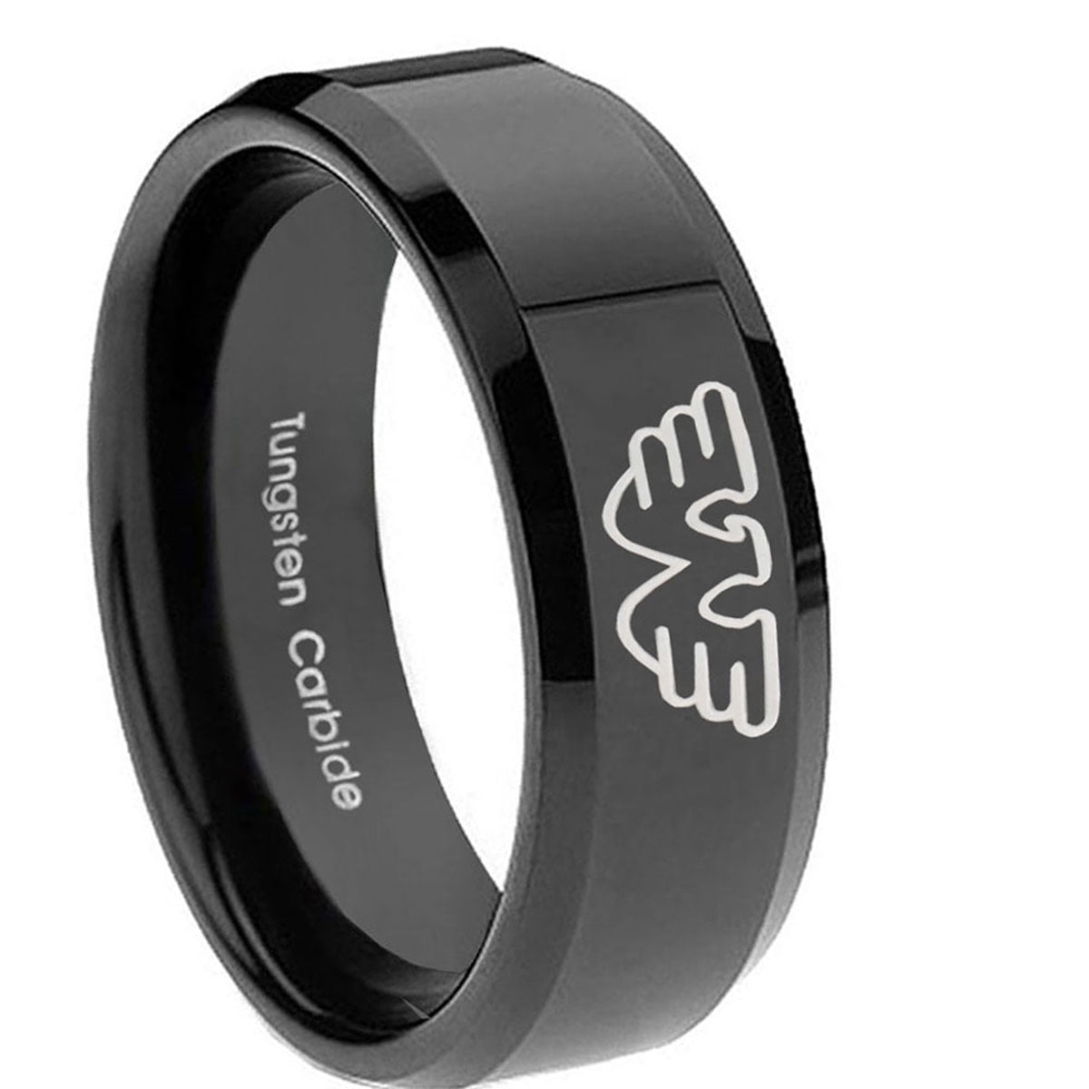 Tungsten Waylon Jennings 8mm Black Polished Beveled Edges Men's Ring ...