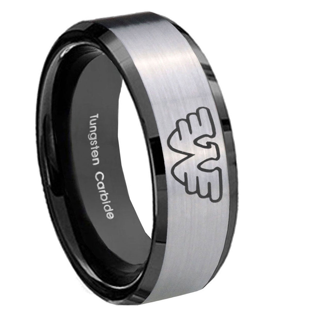 Tungsten Waylon Jennings 8mm Gray Beveled Edges Black Polished Men's ...