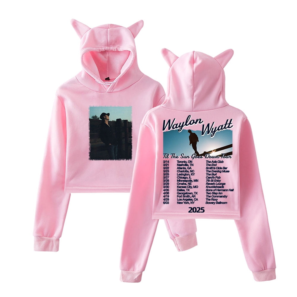 Waylon Wyatt Til The Sun Goes Down Tour 2025 Merch Pullover Female Cat Ears Hoodie Long Sleeve ...