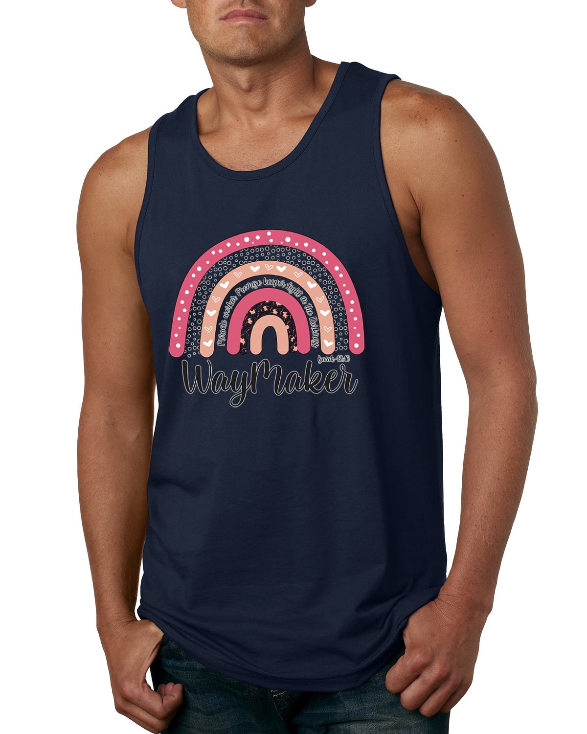 Waymaker Rainbow Inspirational/Christian Mens Graphic Tank Top, Navy ...