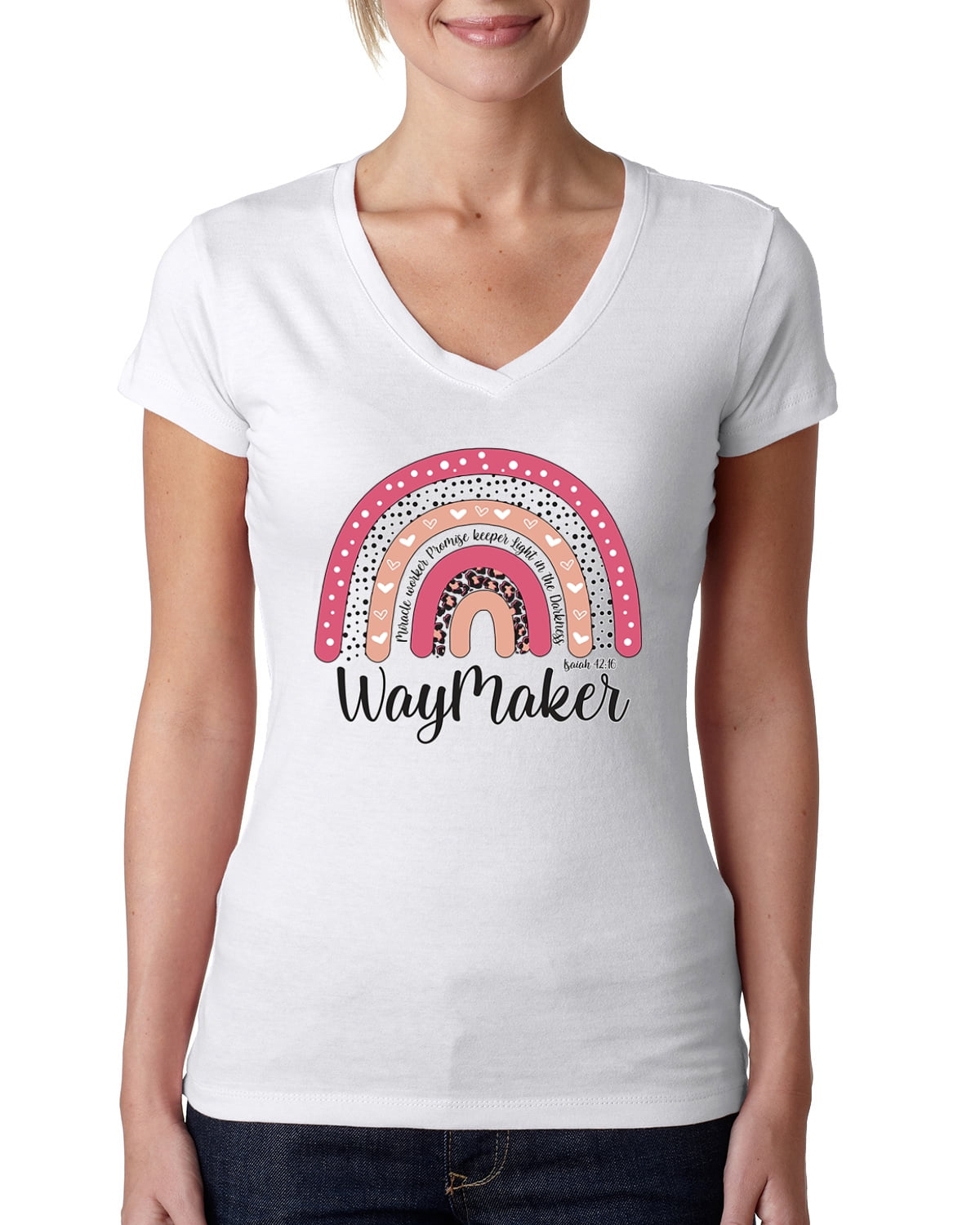 Waymaker Rainbow Inspirational/Christian Womens Junior Fit V-Neck Tee ...
