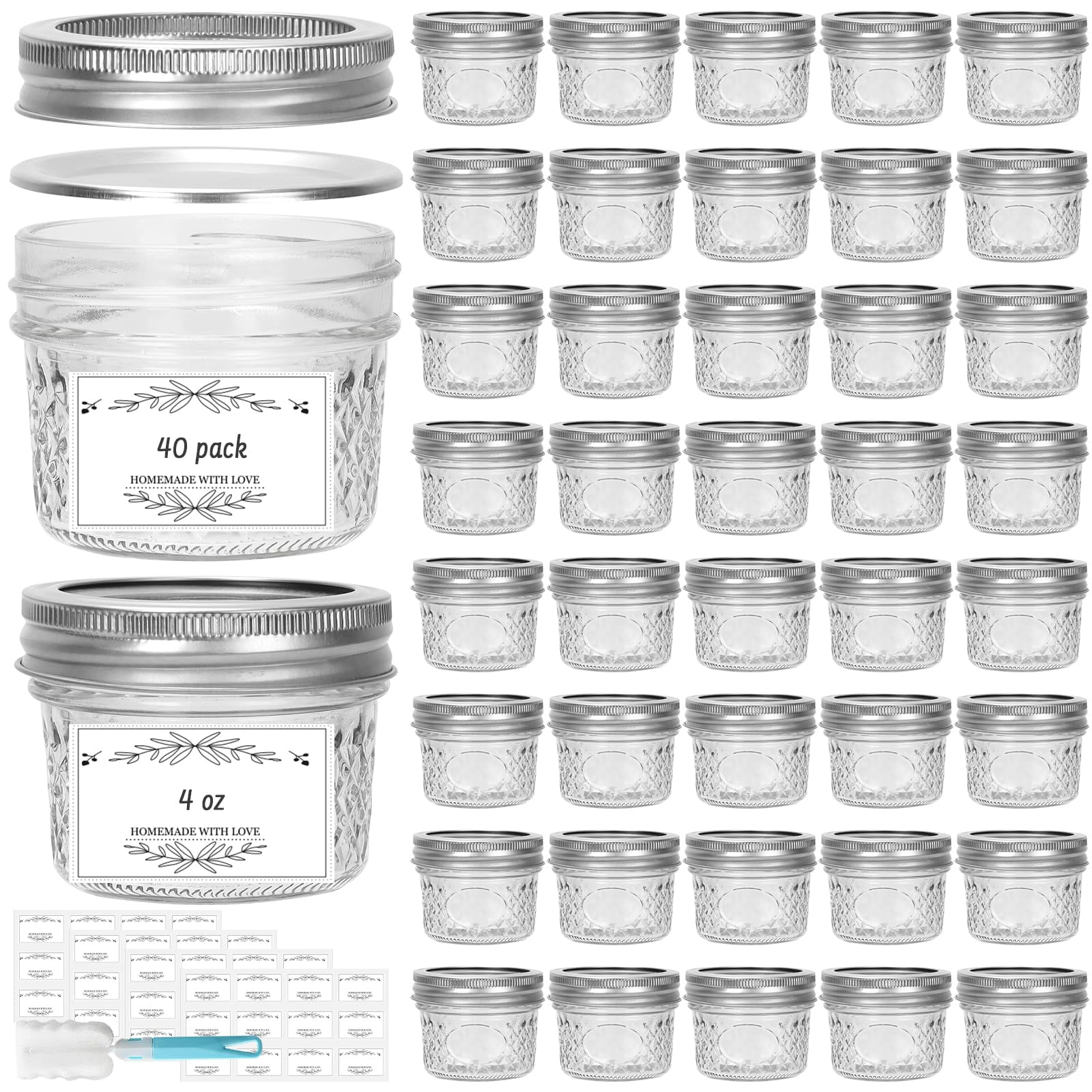 Waymind 4 oz Glass Small Mason Jars, 40 Regular Mouth Glass Canning ...