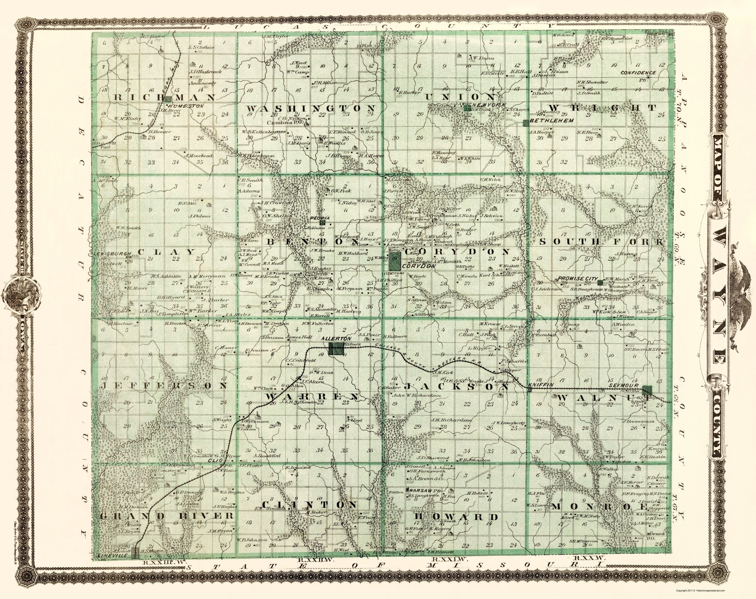 Historic County Map - Wayne County Iowa - Andreas 1875 - 23 x 29.03 ...