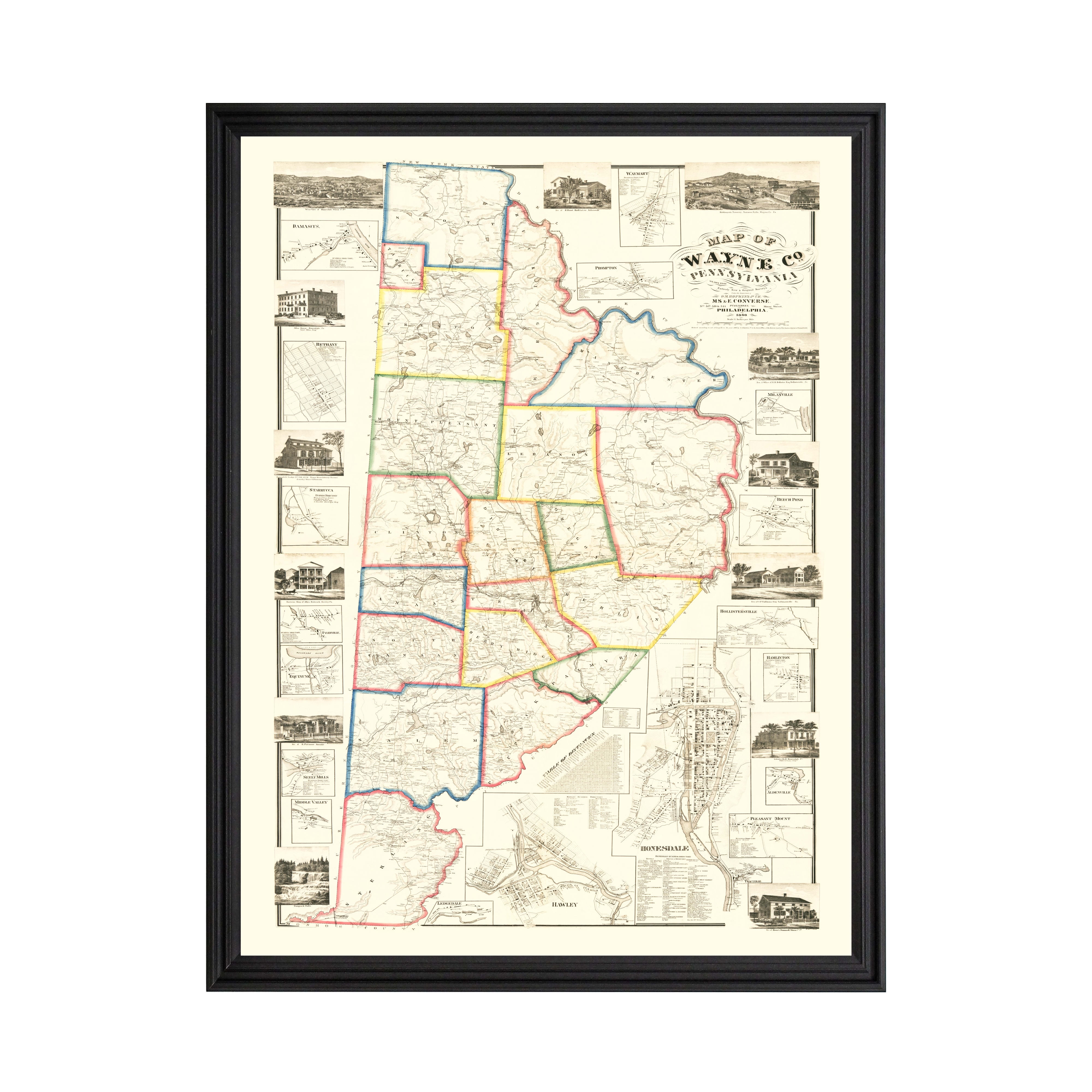 Wayne County Pennsylvania Art, 1860 Vintage Map of Wayne County PA ...