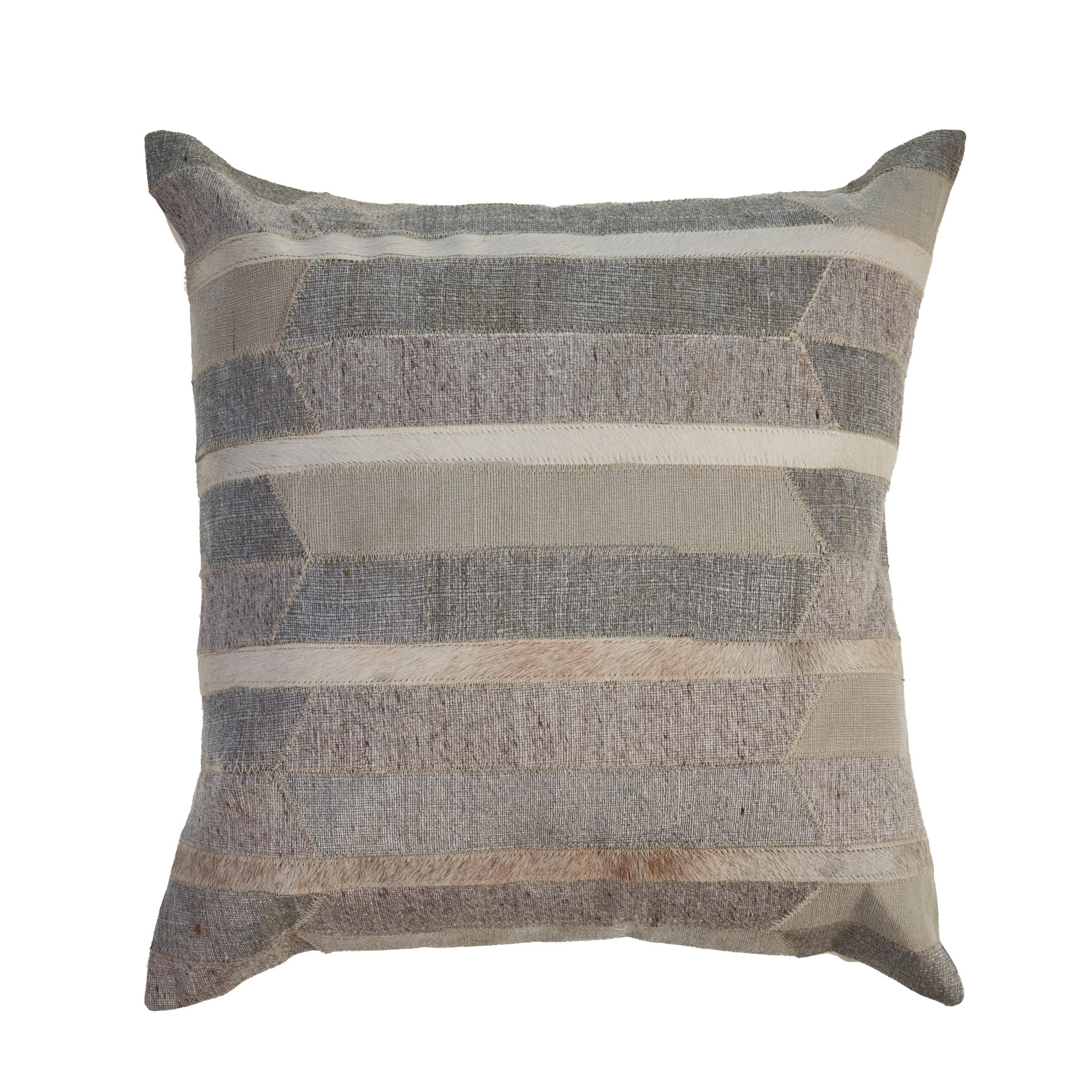 Wayne Gray/ Tan Striped Wool and Faux Fur Blend Pillow with Feather ...