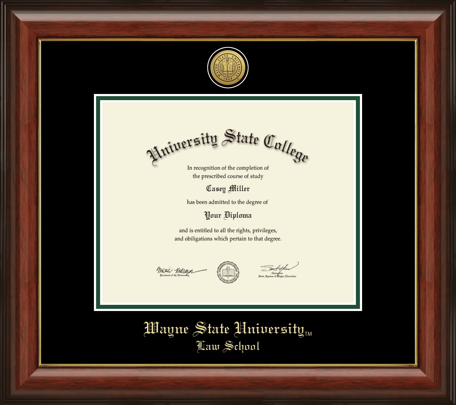 Wayne State University Law School Diploma Frame, Document Size 10" x 8 ...