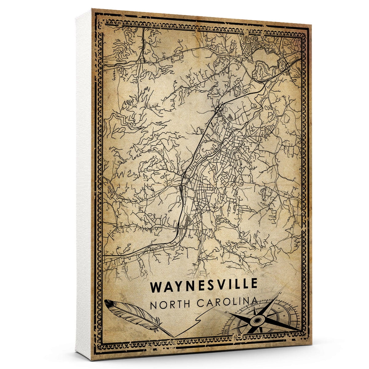 Waynesville Vintage Map Prints Canvas, North Carolina Map Art Canvas ...