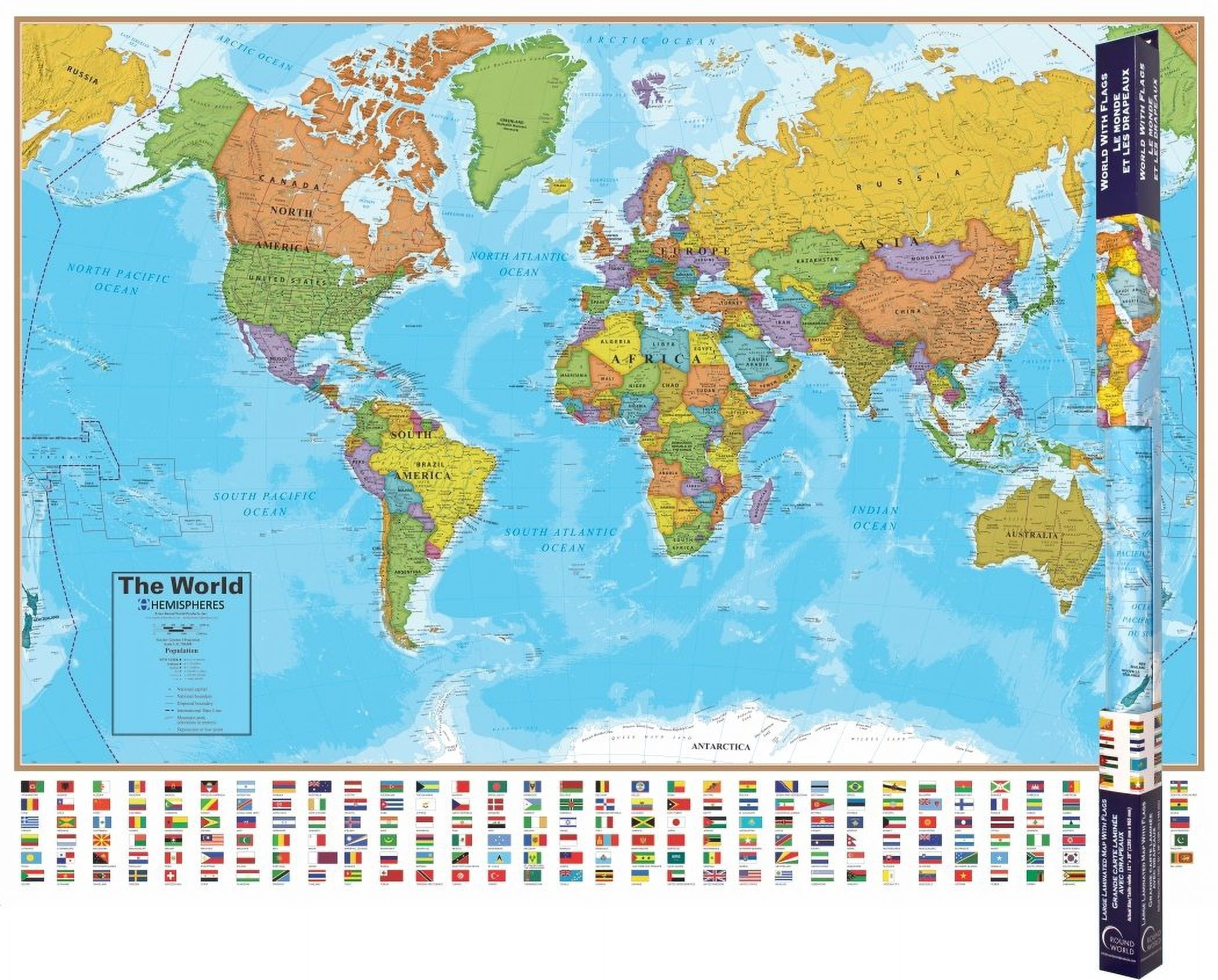 Waypoint Geographic Blue Ocean Series French/English World Wall Map ...