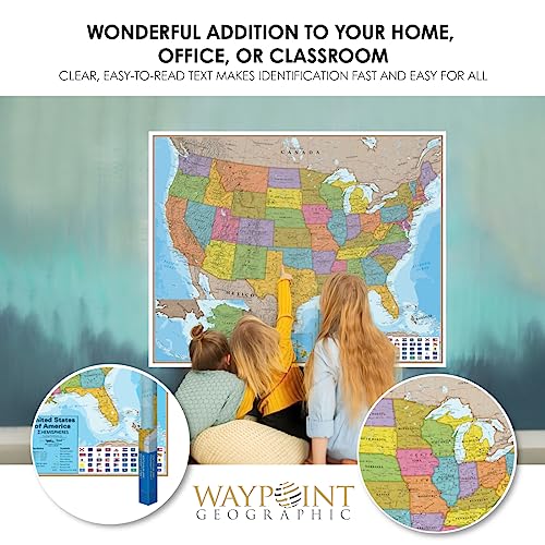 Waypoint Geographic Blue Ocean Series USA Wall Map, Laminated World Map ...
